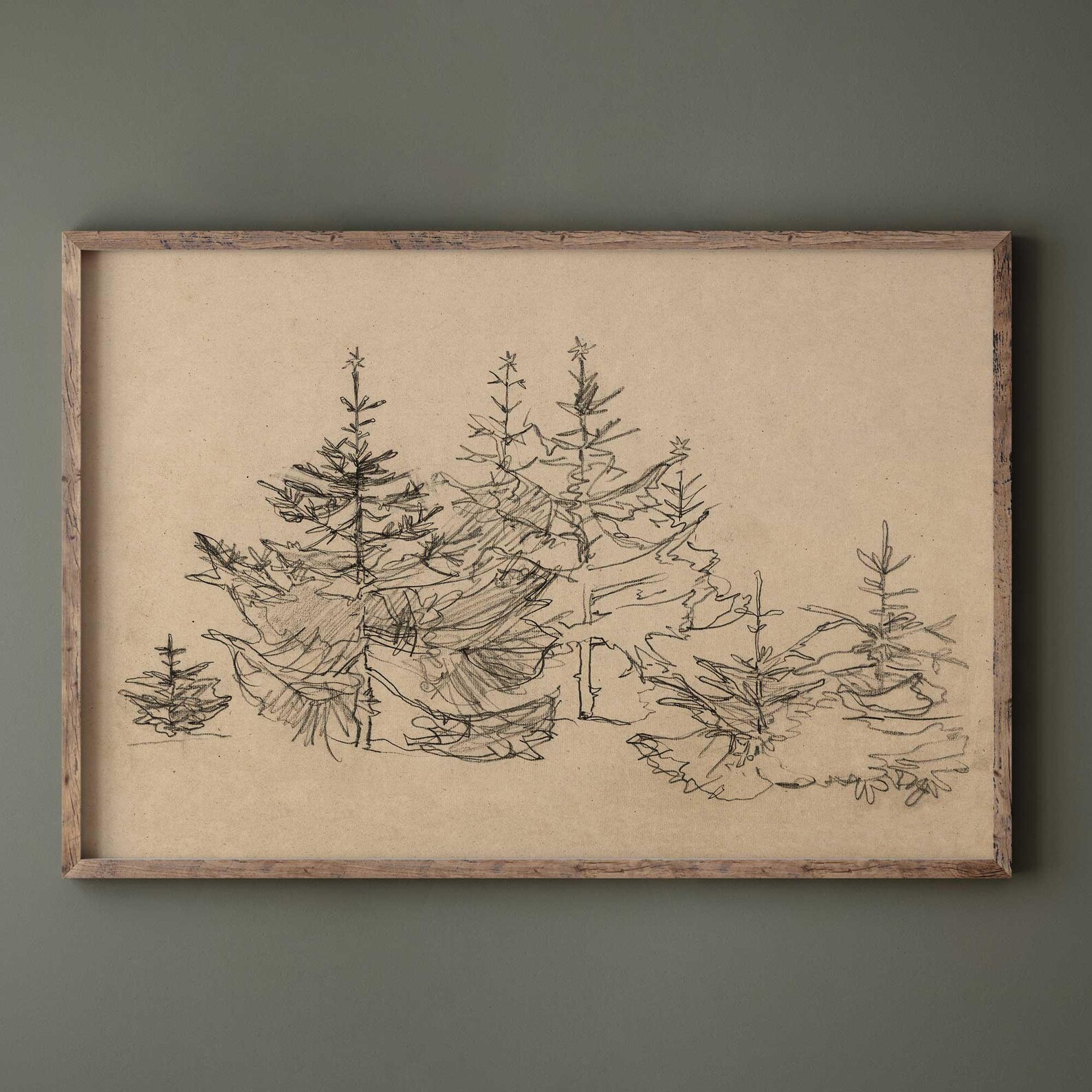 Christmas Pine Tree Sketch: Rustic Holiday Wall Art - Etsy