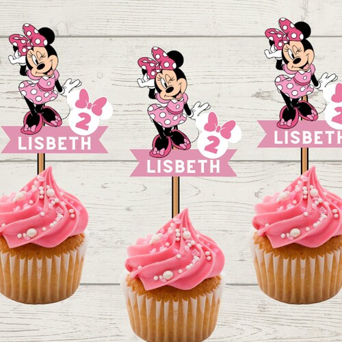 Inspired by Minnie Mouse pink Cupcake Topper Birthday - Etsy