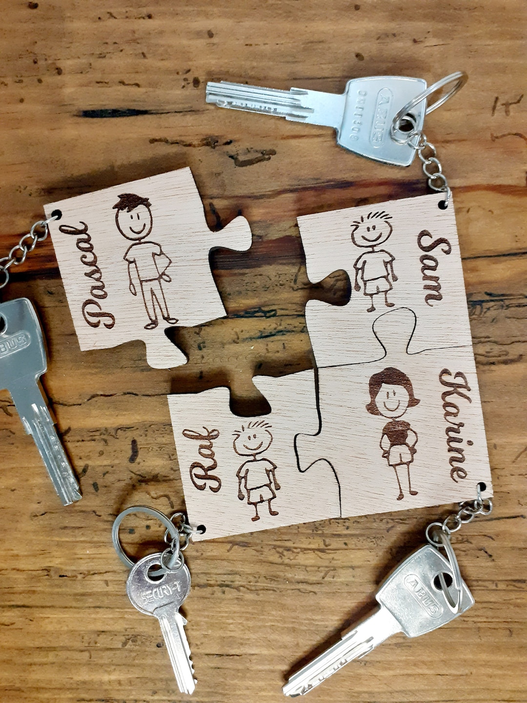 Personalized Wooden Family Key Ring, Key Ring Puzzle, Personalized ...