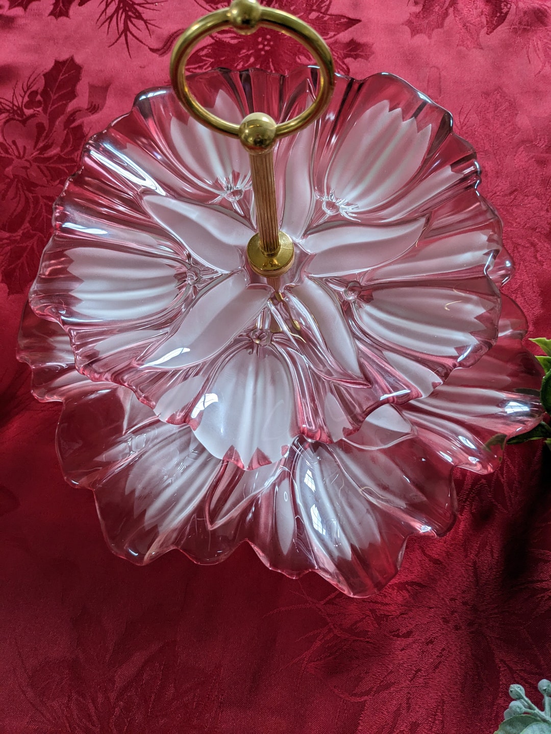 Vintage Pink Mikasa 2 Tier 10" Satin Tulips Crystal Appetizer ...
