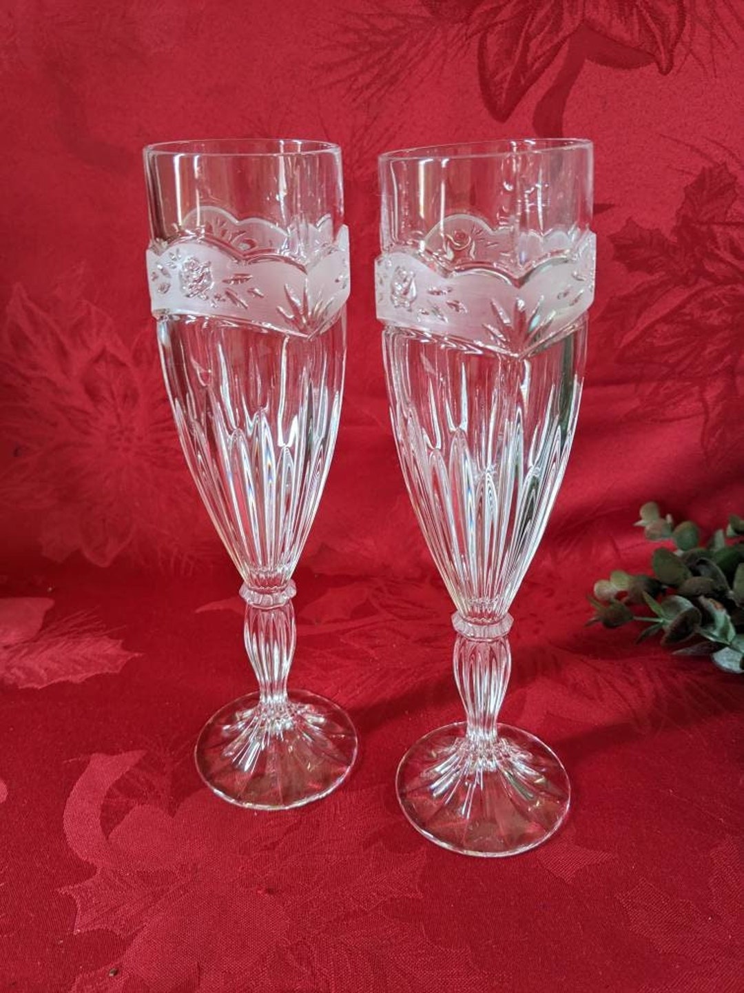 Set of (2) Oneida Candlestick Crystal Champagne Flute Glasses/ Wedding ...
