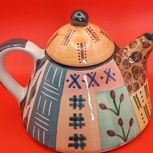 South African Hand-painted Tribal Ceramic 32 Ounces Teapot/ Coffee Pot ...