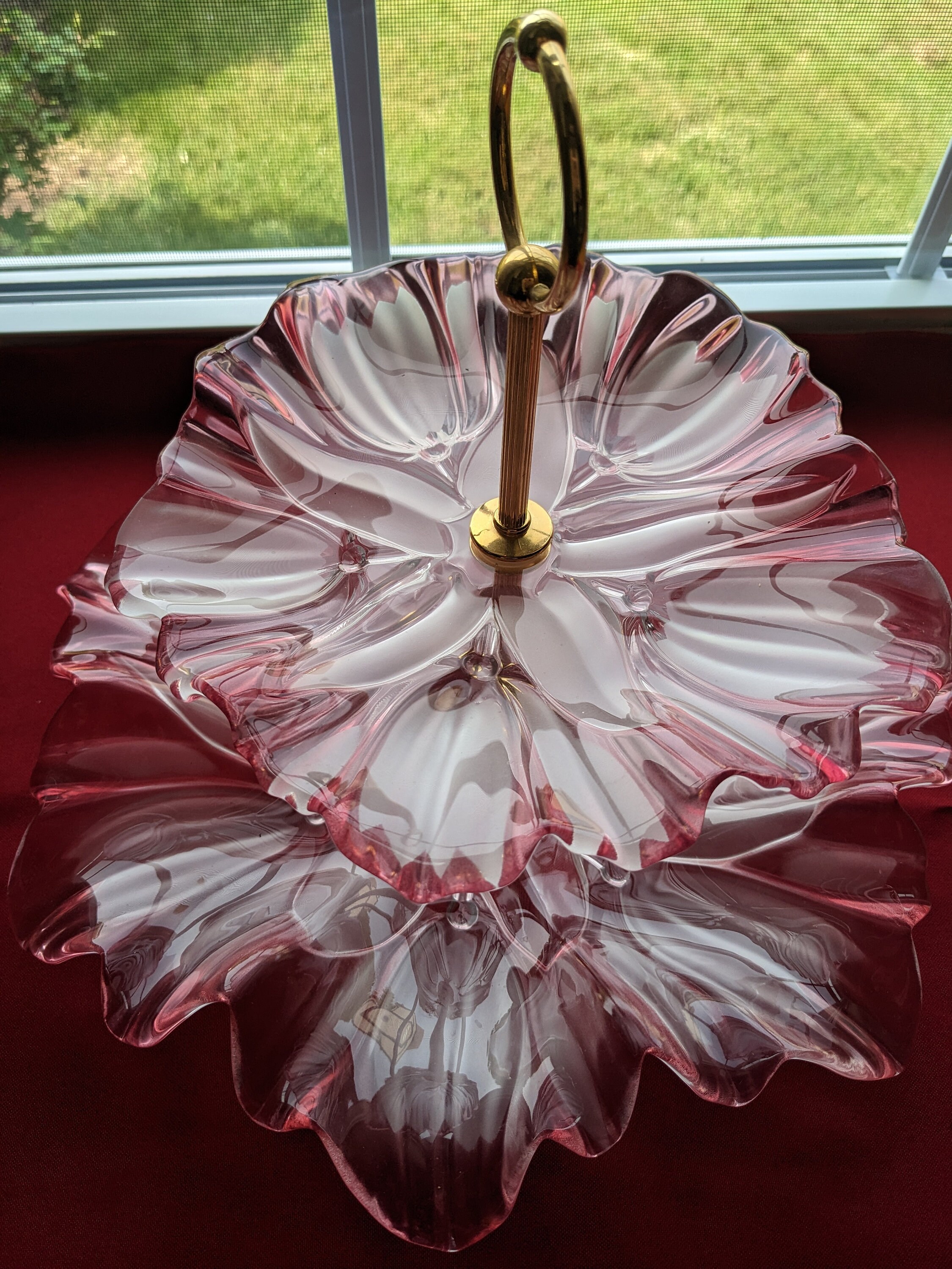 Vintage Pink Mikasa 2 Tier 10 Satin Tulips Crystal Appetizer ...