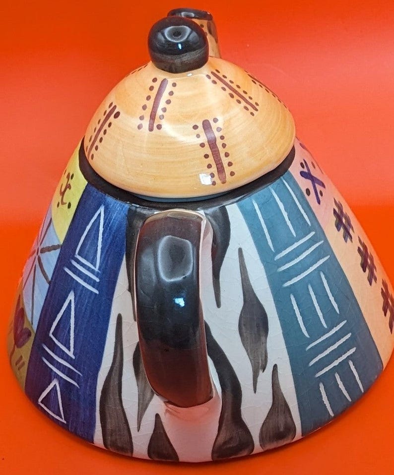 South African Hand-painted Tribal Ceramic 32 Ounces Teapot/ Coffee Pot ...