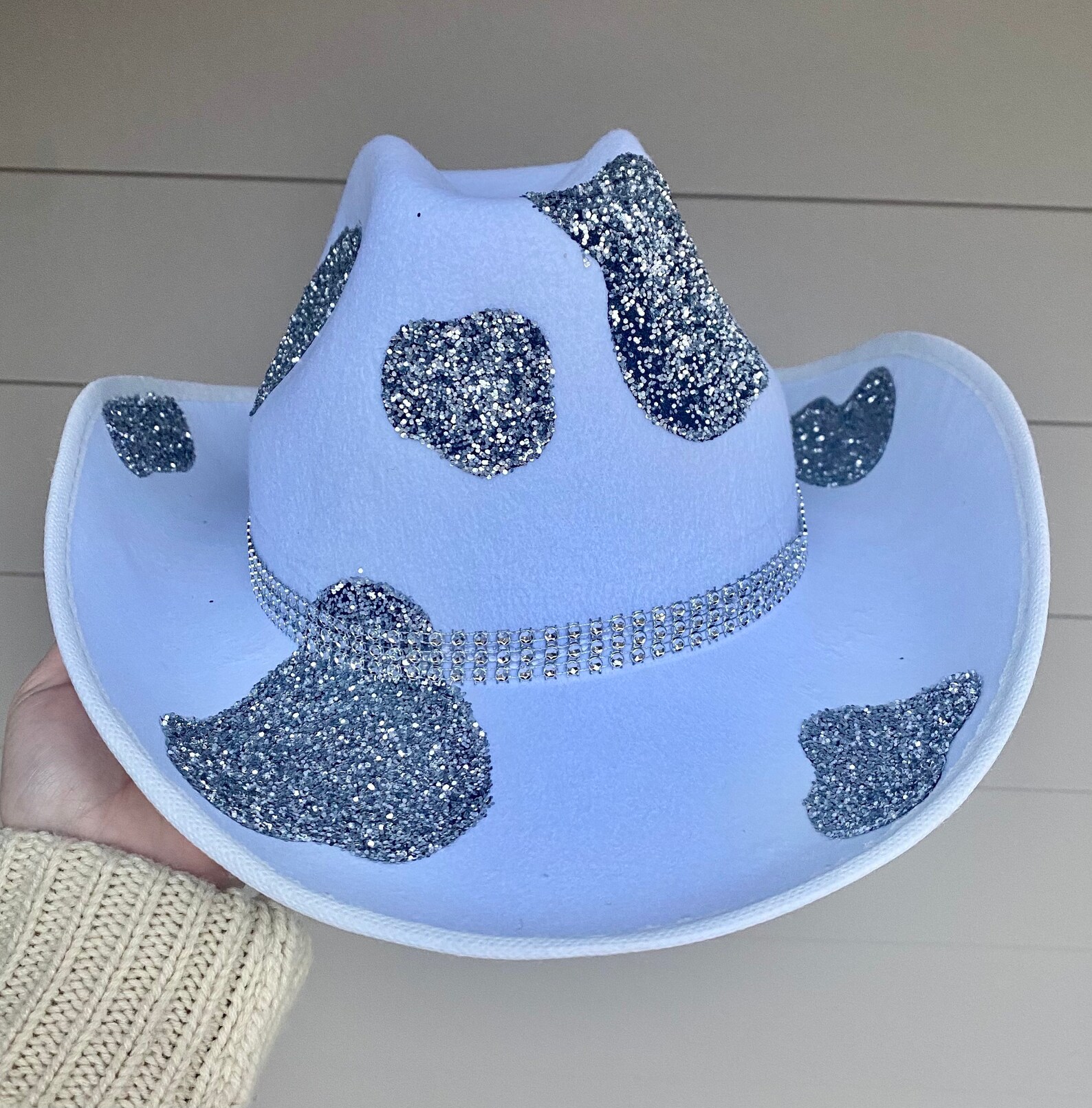 Silver Glitter Cowprint Cowboy Hat - Etsy