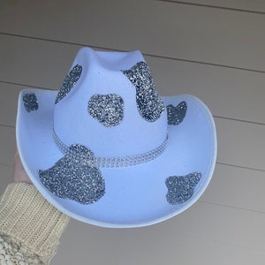 Silver Glitter Cowprint Cowboy Hat - Etsy