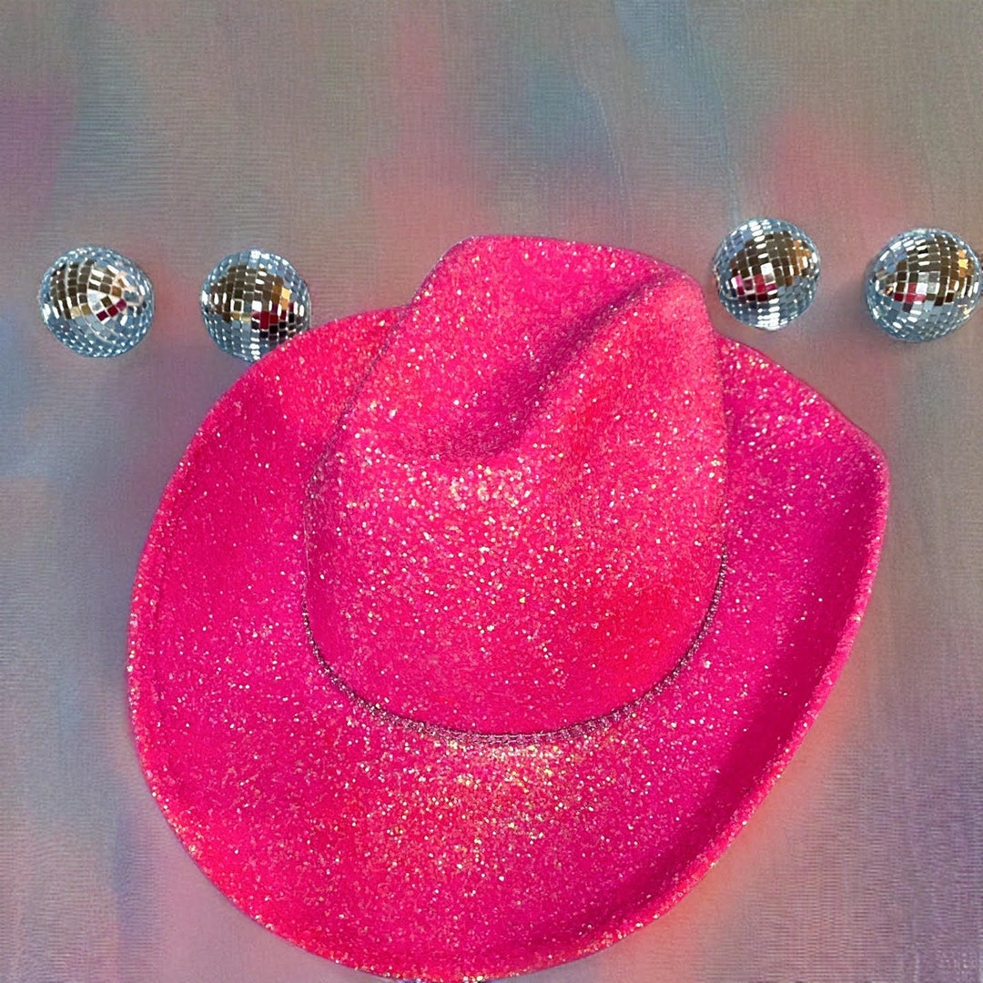 Pink Glitter With Rhinestone Band Cowboy Hat - Etsy