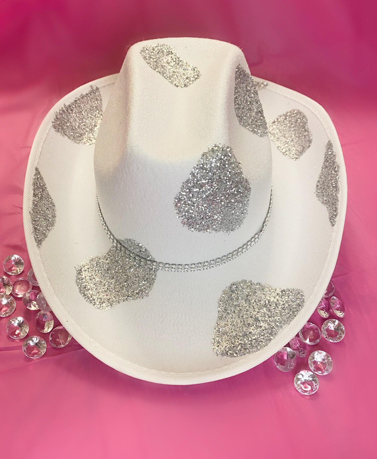 Silver Glitter Cowprint Cowboy Hat - Etsy