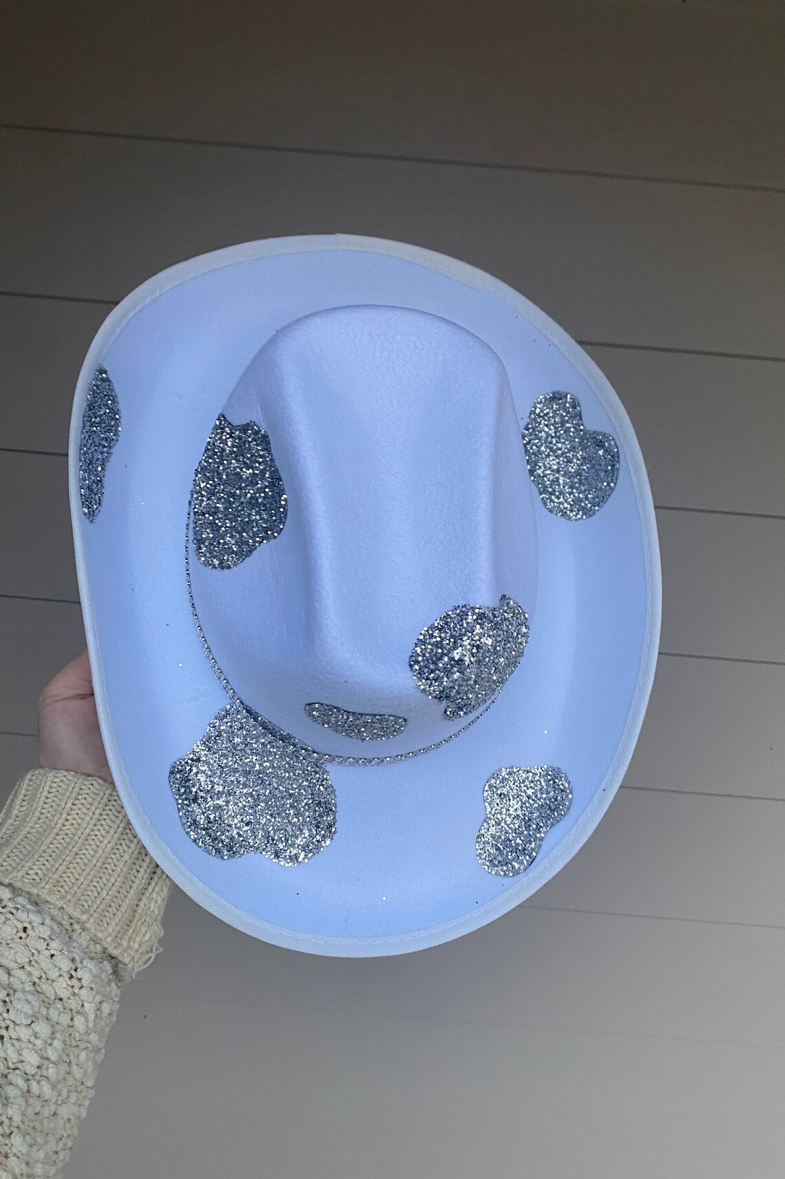 Silver Glitter Cowprint Cowboy Hat - Etsy
