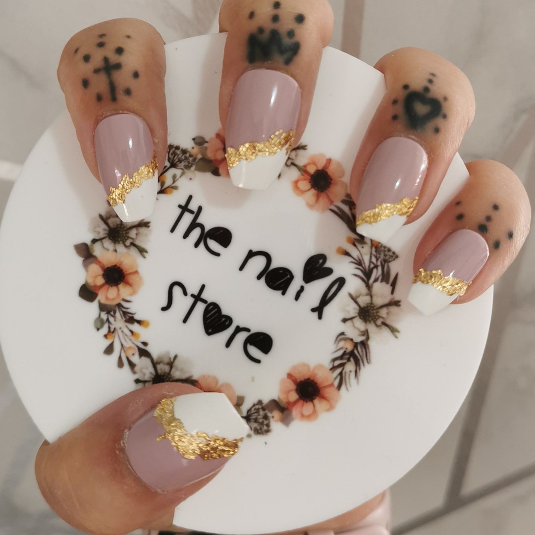 Pink and White Angled French Tip False Nails Choose Size & - Etsy