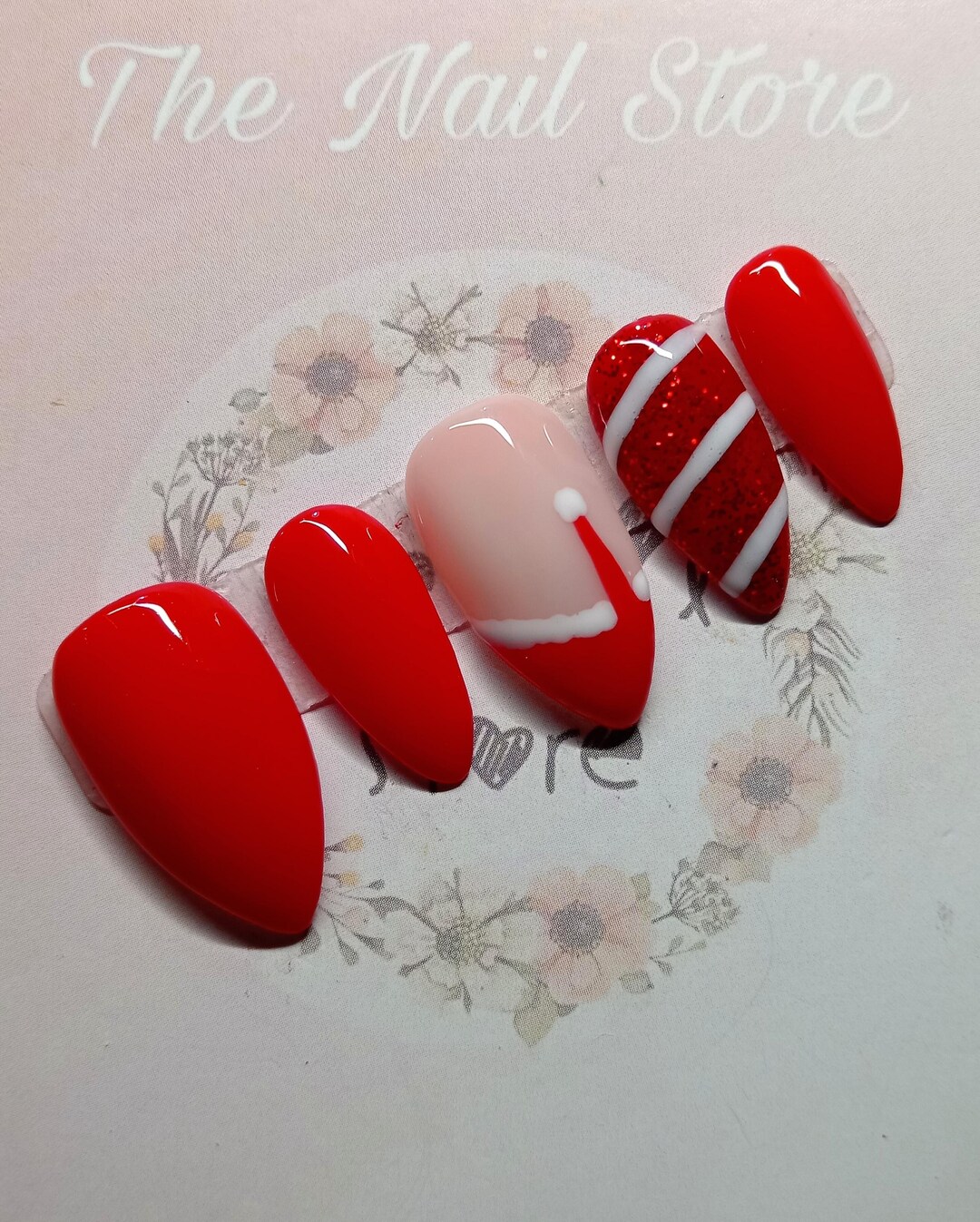 Red Santa Nails / Santa Hat Nails / Candy Cane / Christmas Nails / Gel ...