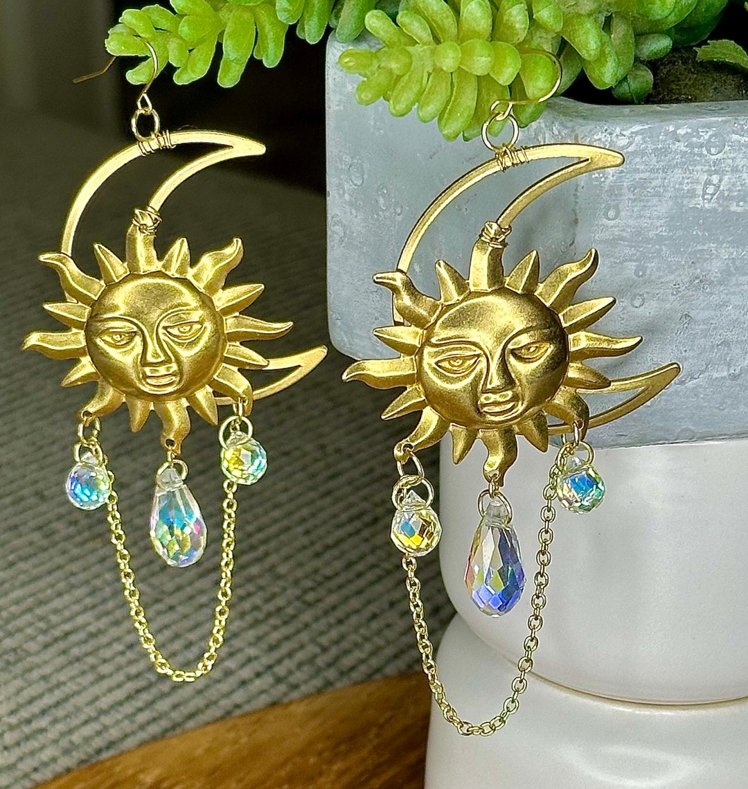 Sun and Moon Whimsigoth Earrings, Sun Face Earrings, Celestial Earrings ...