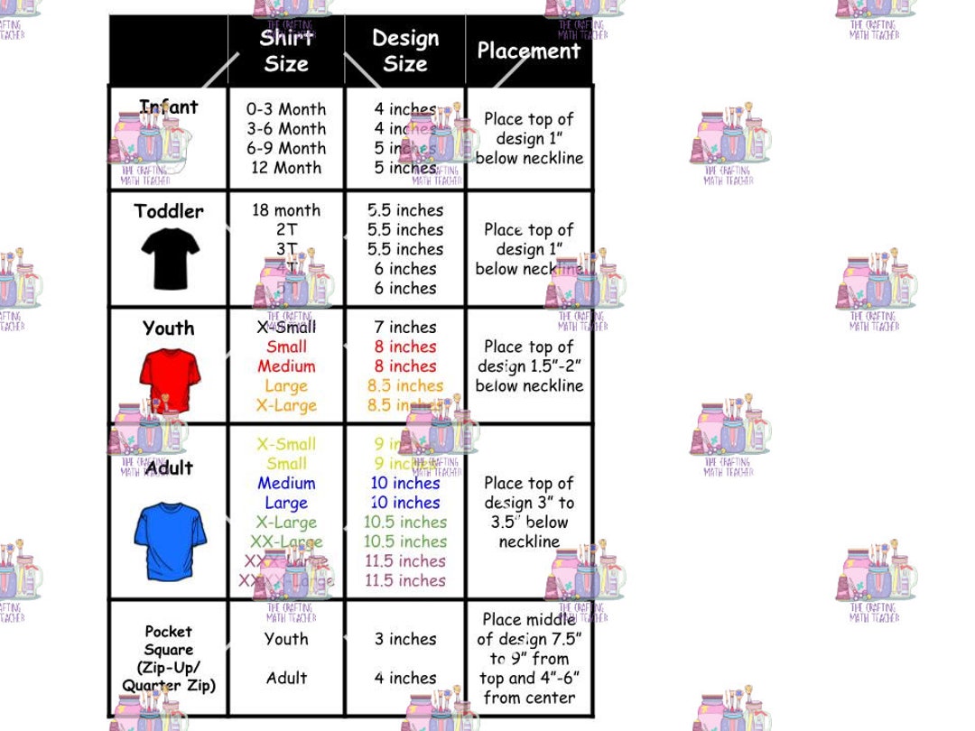 HTV Sizing Chart - Etsy