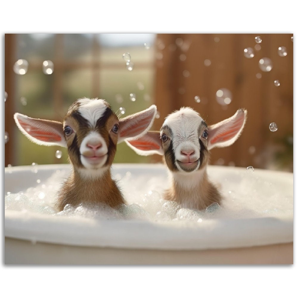 Adorable Kids in Bubbles Print, Baby Goats Wall Art, Farmhouse Decor ...