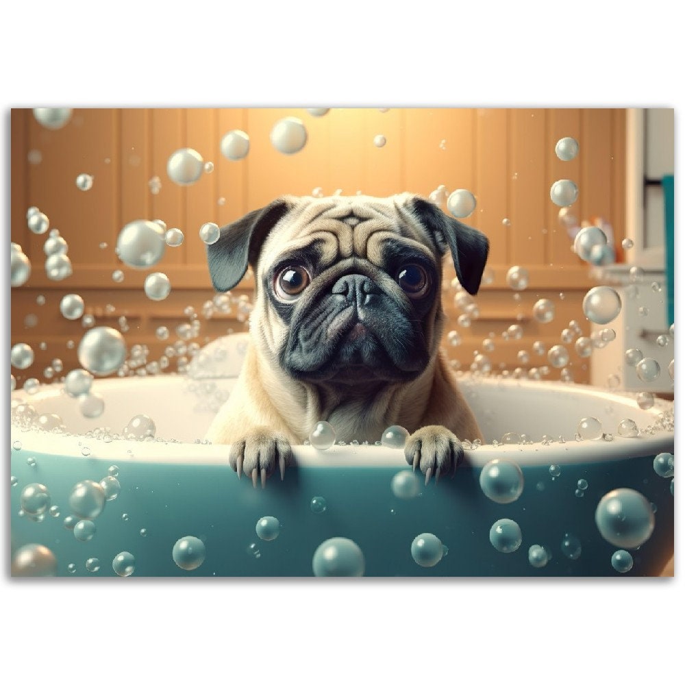 Pug Wall Art, Bathroom Decor, Cute Dog Print, Gift for Pug Lover ...