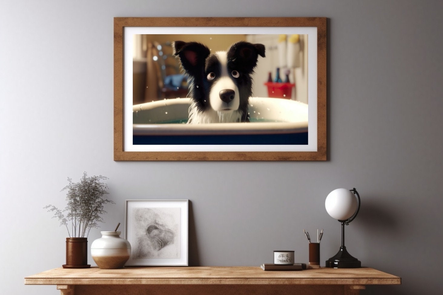 Bathing Border Collie Print Bathroom Decor Cute Dog Wall - Etsy