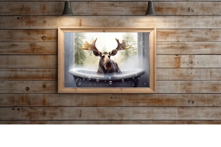 Moose Wall Art, Rustic Cabin Decor, Animal Portrait, Bathroom Decor ...