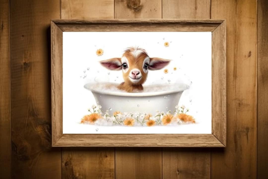 Baby Goat Wall Art, Rustic Farmhouse Decor, Print for Bathroom, Animal ...