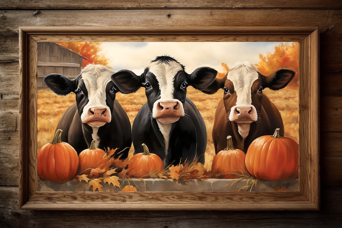 Fall Cow Wall Art, Cow Print, Farmhouse Fall Decor, Rustic Artwork ...
