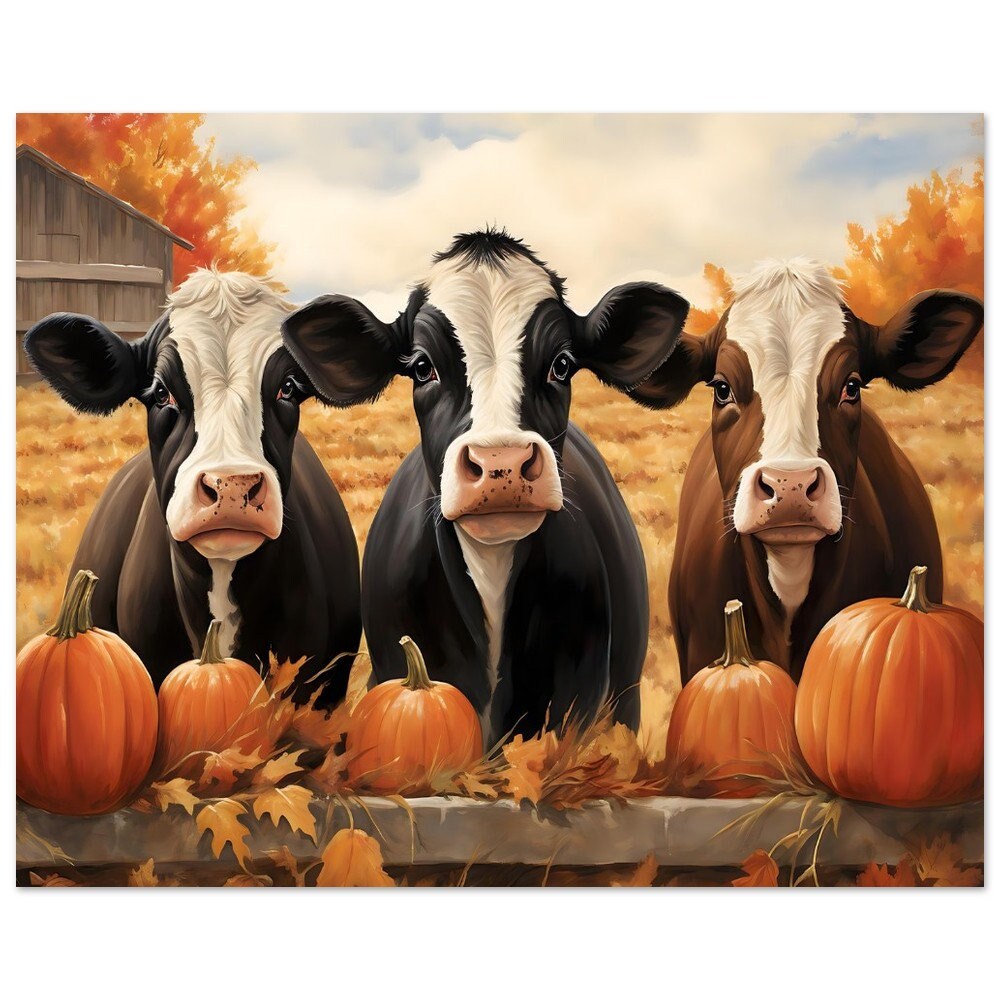 Fall Cow Wall Art, Cow Print, Farmhouse Fall Decor, Rustic Artwork ...