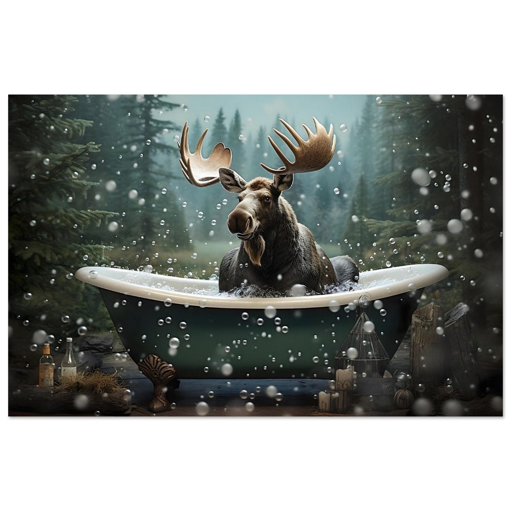 Moose Print, Bathroom Decor, Rustic Cabin Decor, Woodland Theme, Moose ...