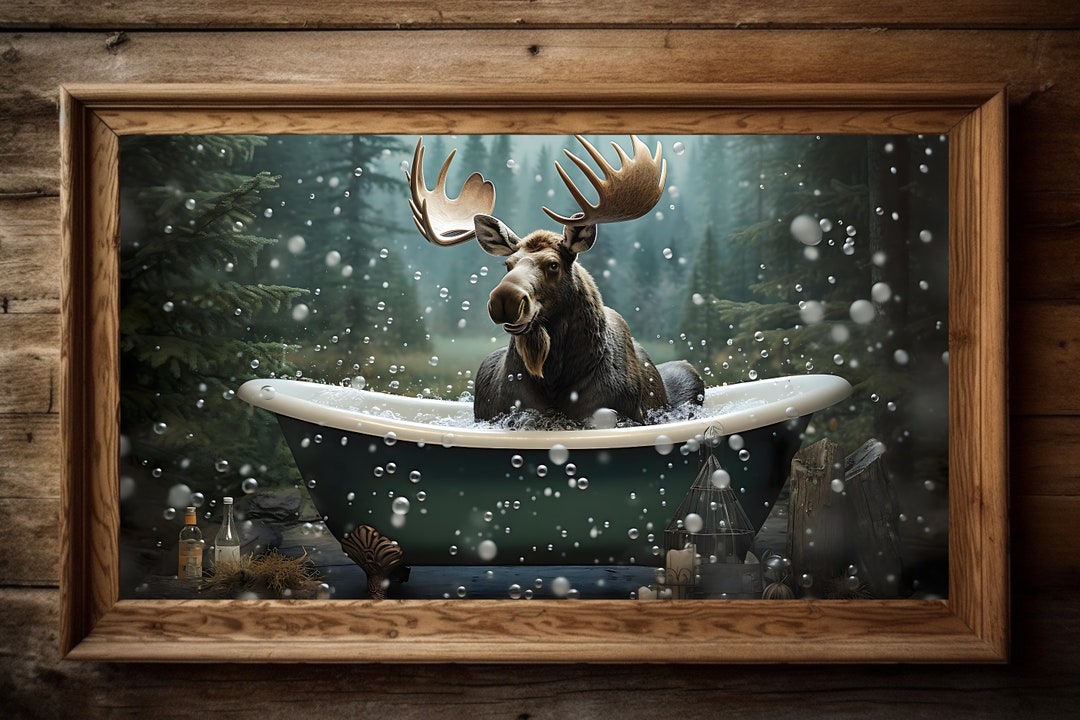 Moose Print, Bathroom Decor, Rustic Cabin Decor, Woodland Theme, Moose ...