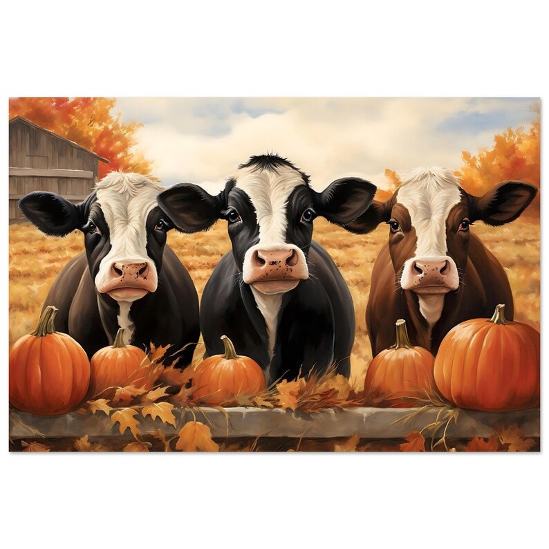 Fall Cow Wall Art, Cow Print, Farmhouse Fall Decor, Rustic Artwork ...