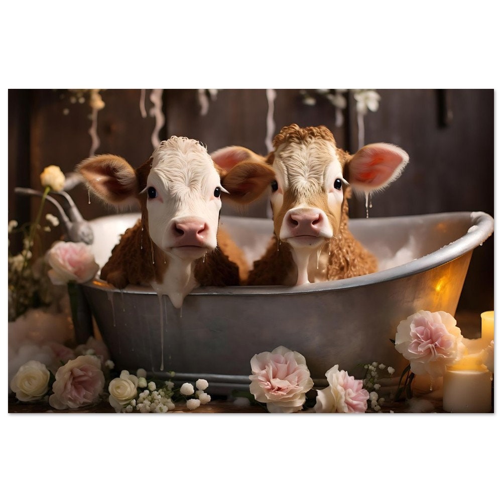 Baby Calf Cow Print, Bathroom Decor, Farmhouse Wall Art, Farm Animal ...