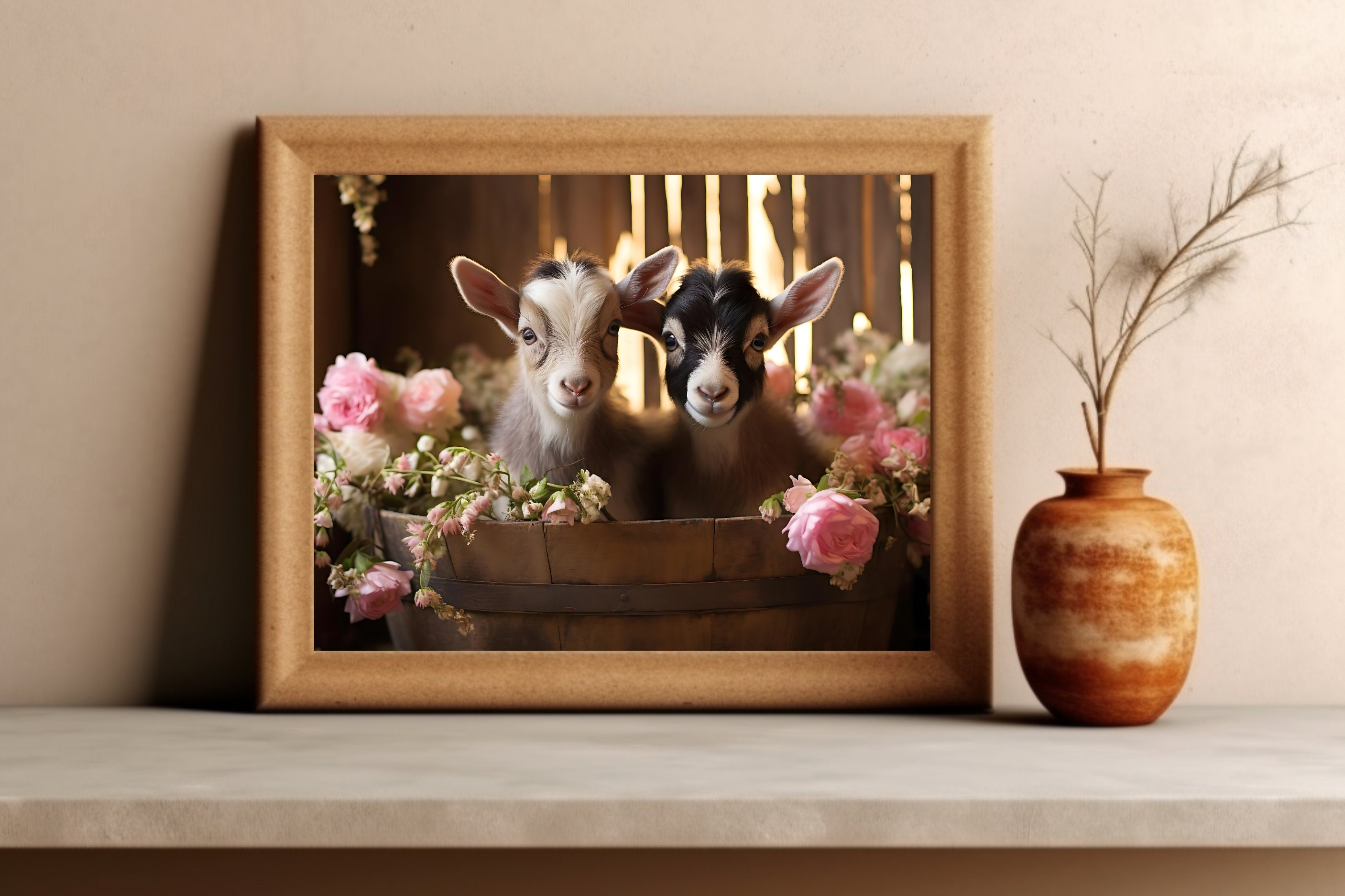 Baby Goat Print Floral Design Goat Wall Art Farm Animal - Etsy