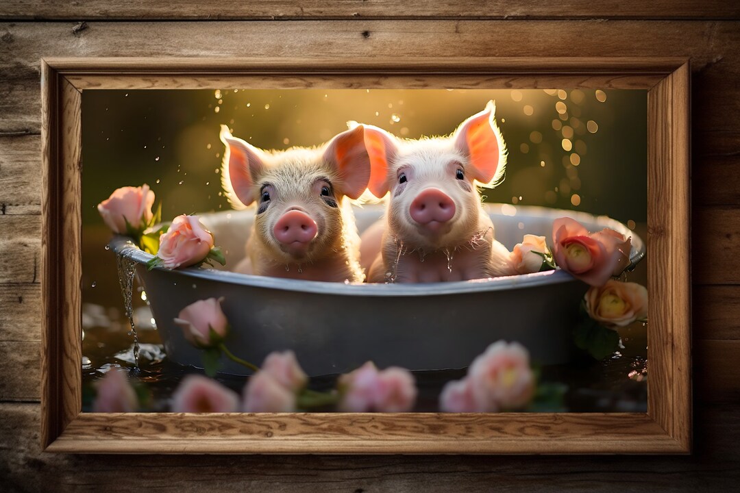 Pig Piglet Print, Bathroom Decor, Farmhouse Wall Art, Farm Animal ...