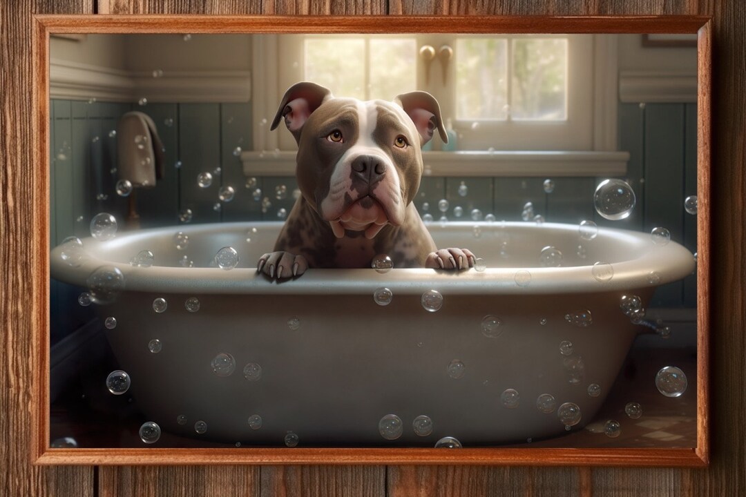 Pitbull Wall Art, Bathroom Decor, Gift for Pitbull Lover, Dog Portrait ...