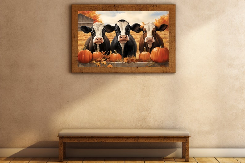 Fall Cow Wall Art, Cow Print, Farmhouse Fall Decor, Rustic Artwork ...