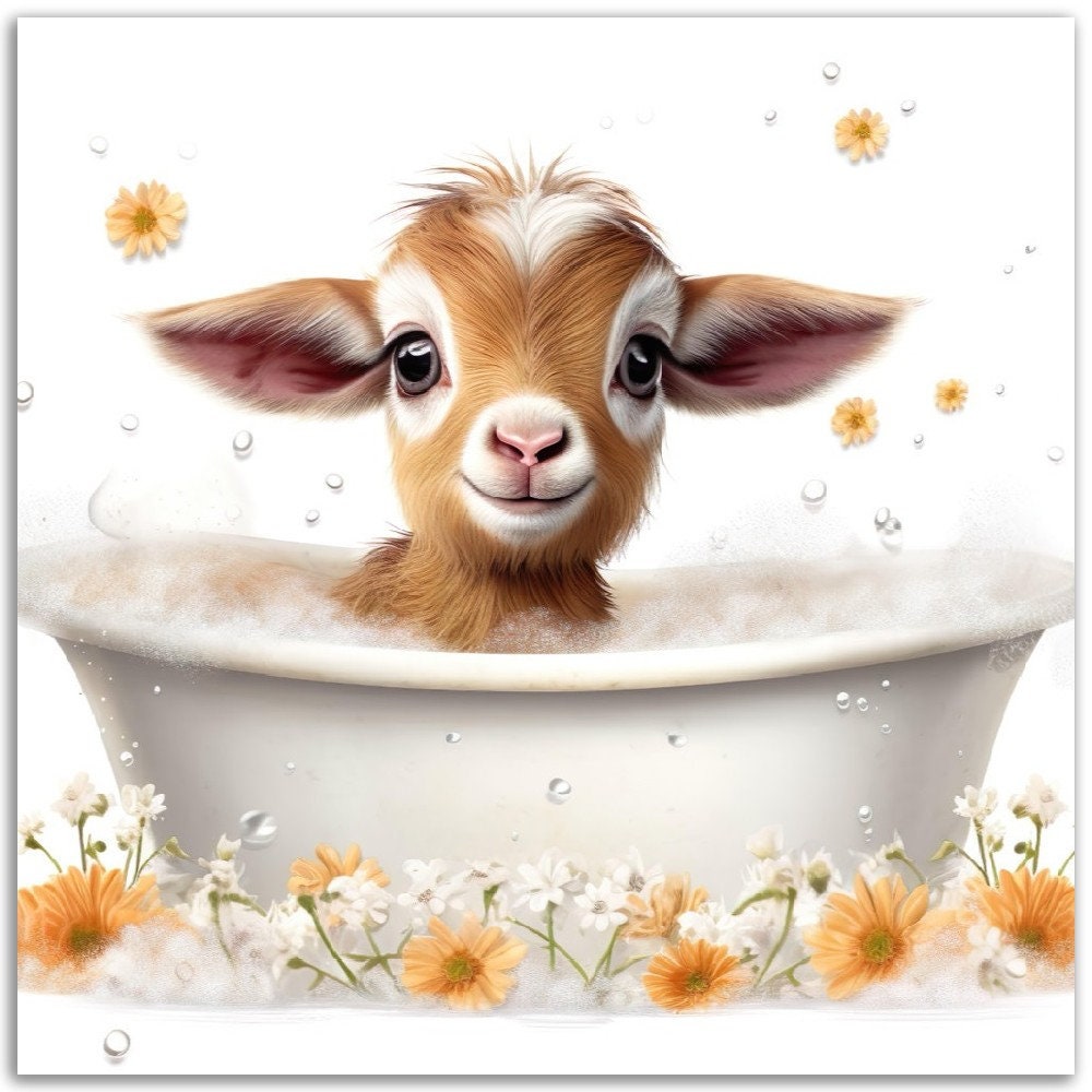 Baby Goat Wall Art, Rustic Farmhouse Decor, Print for Bathroom, Animal ...