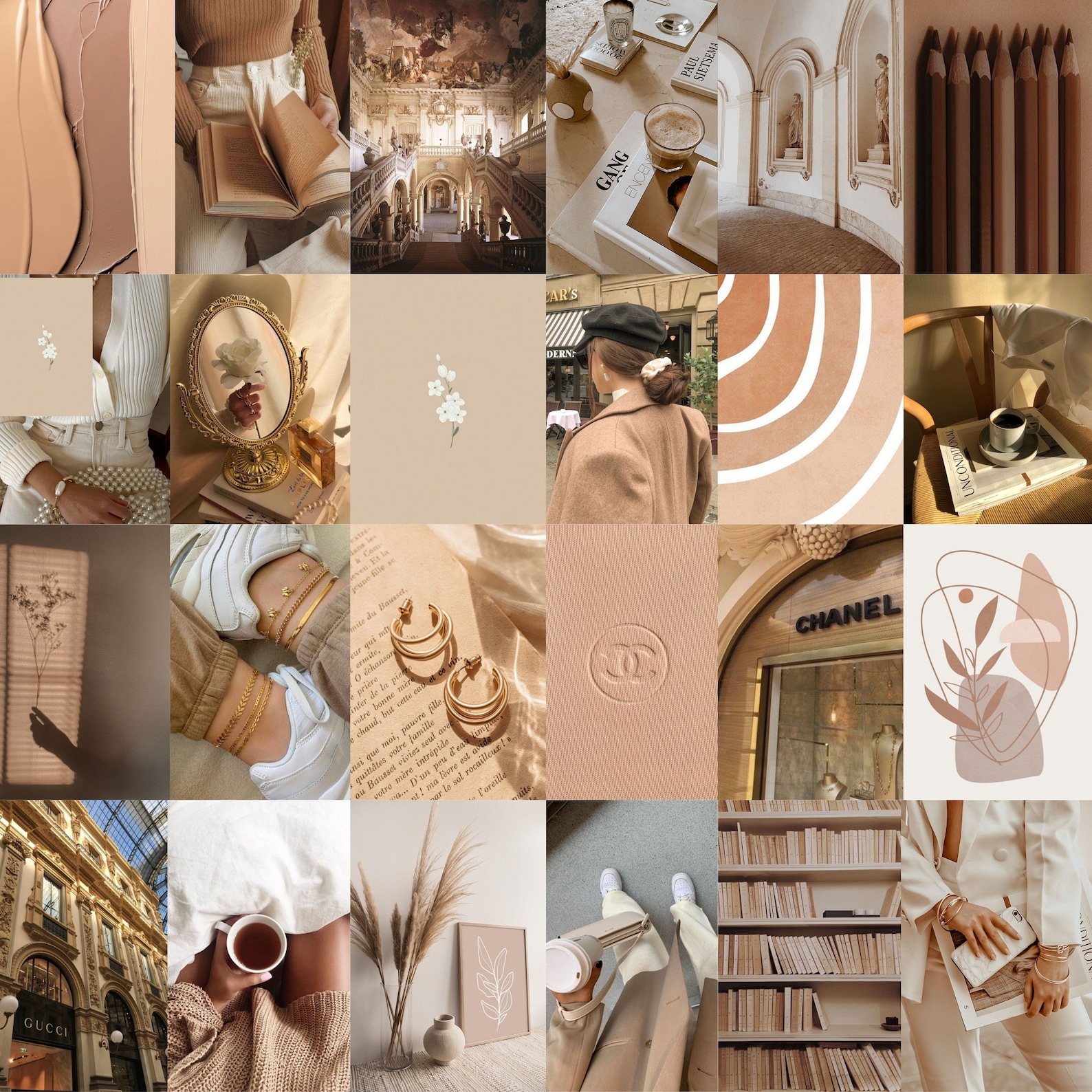 Beige Wall Collage Kit, Aesthetic Wall Collage Kit, Tan Wall Collage ...