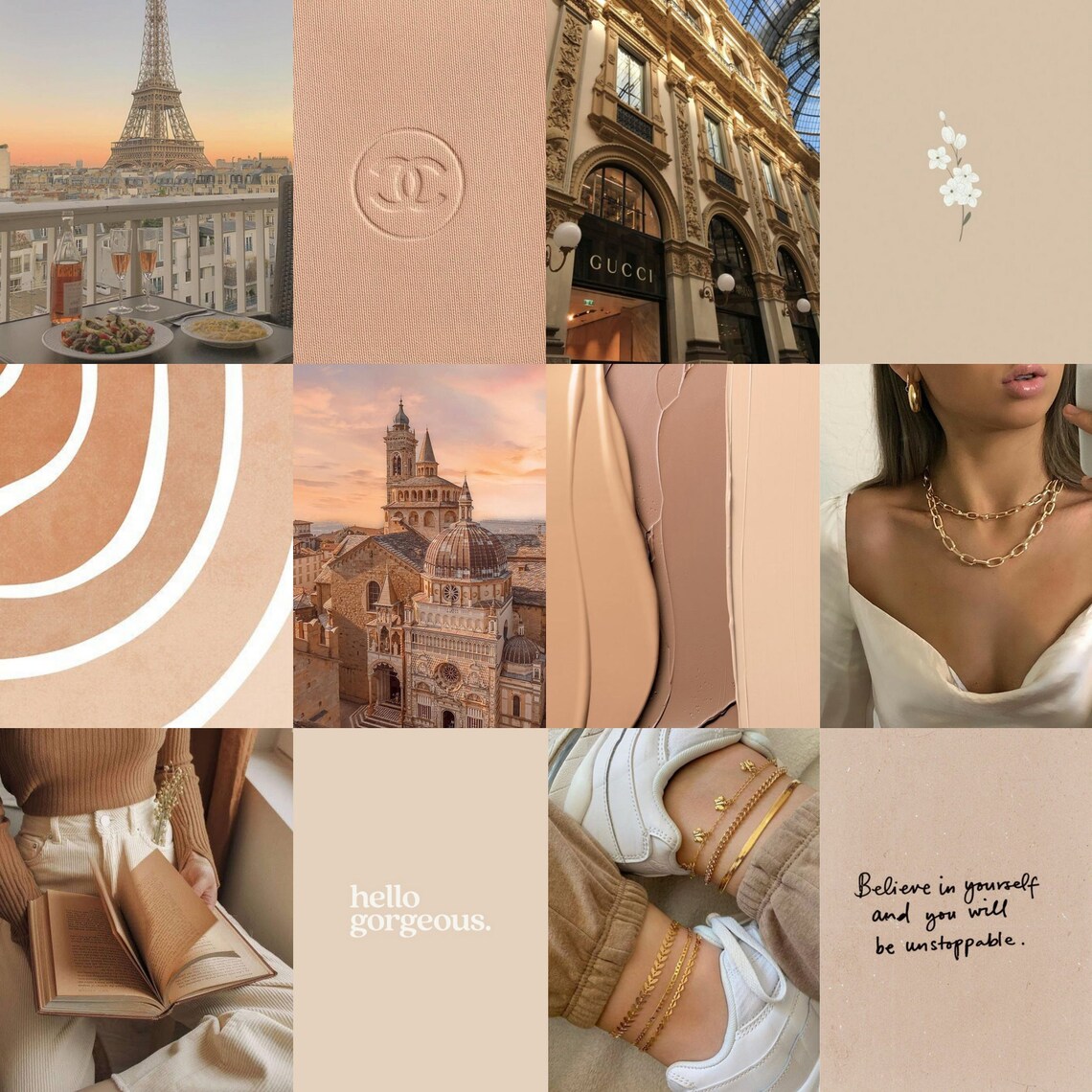 Beige Wall Collage Kit, Aesthetic Wall Collage Kit, Tan Wall Collage ...