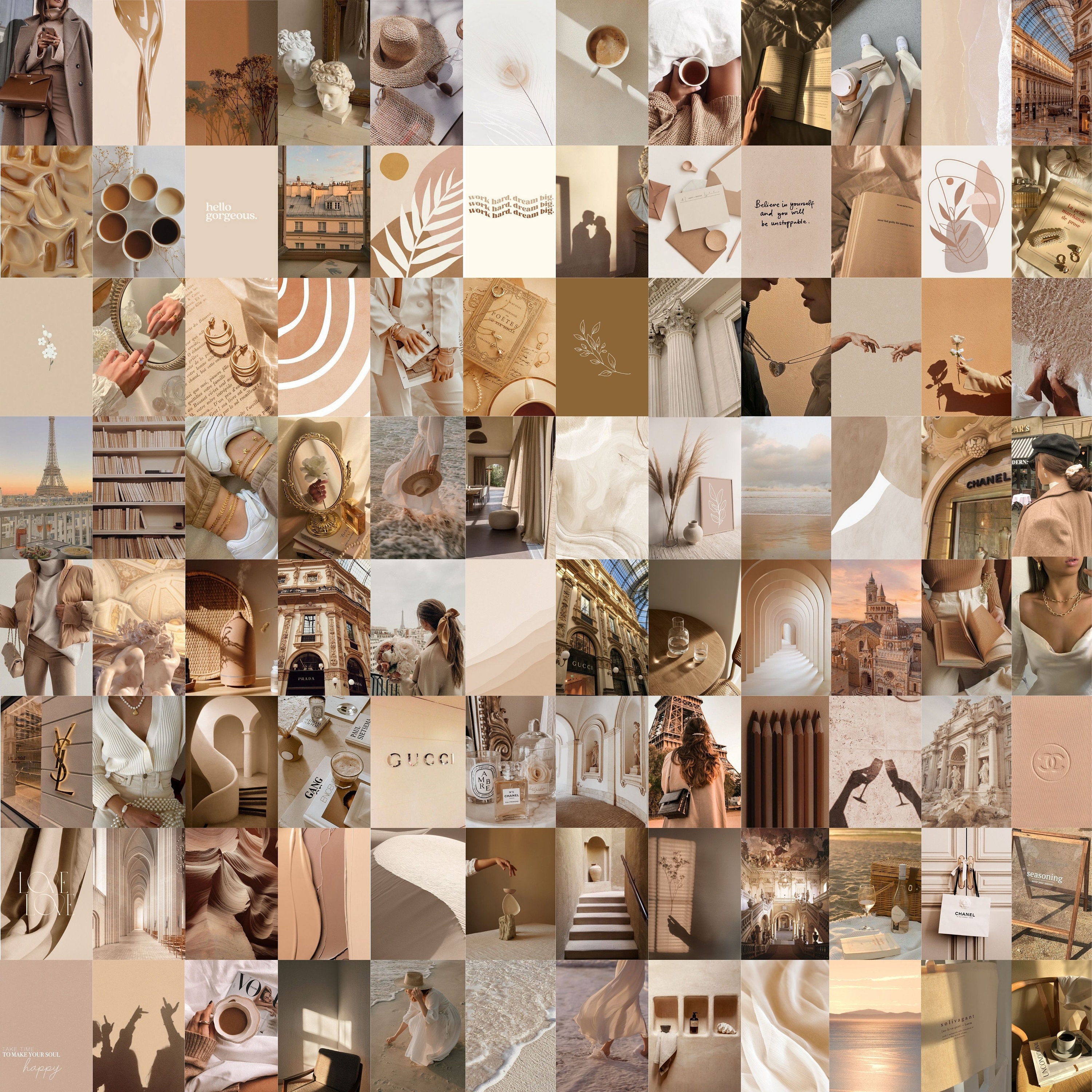 Beige Wall Collage Kit, Aesthetic Wall Collage Kit, Tan Wall Collage ...