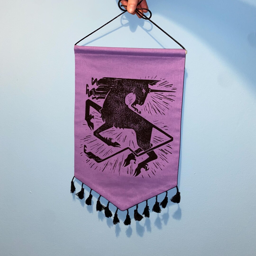 Unicorn Banner - Hand Sewn and Lino Printed Tasselled Banner - Etsy UK