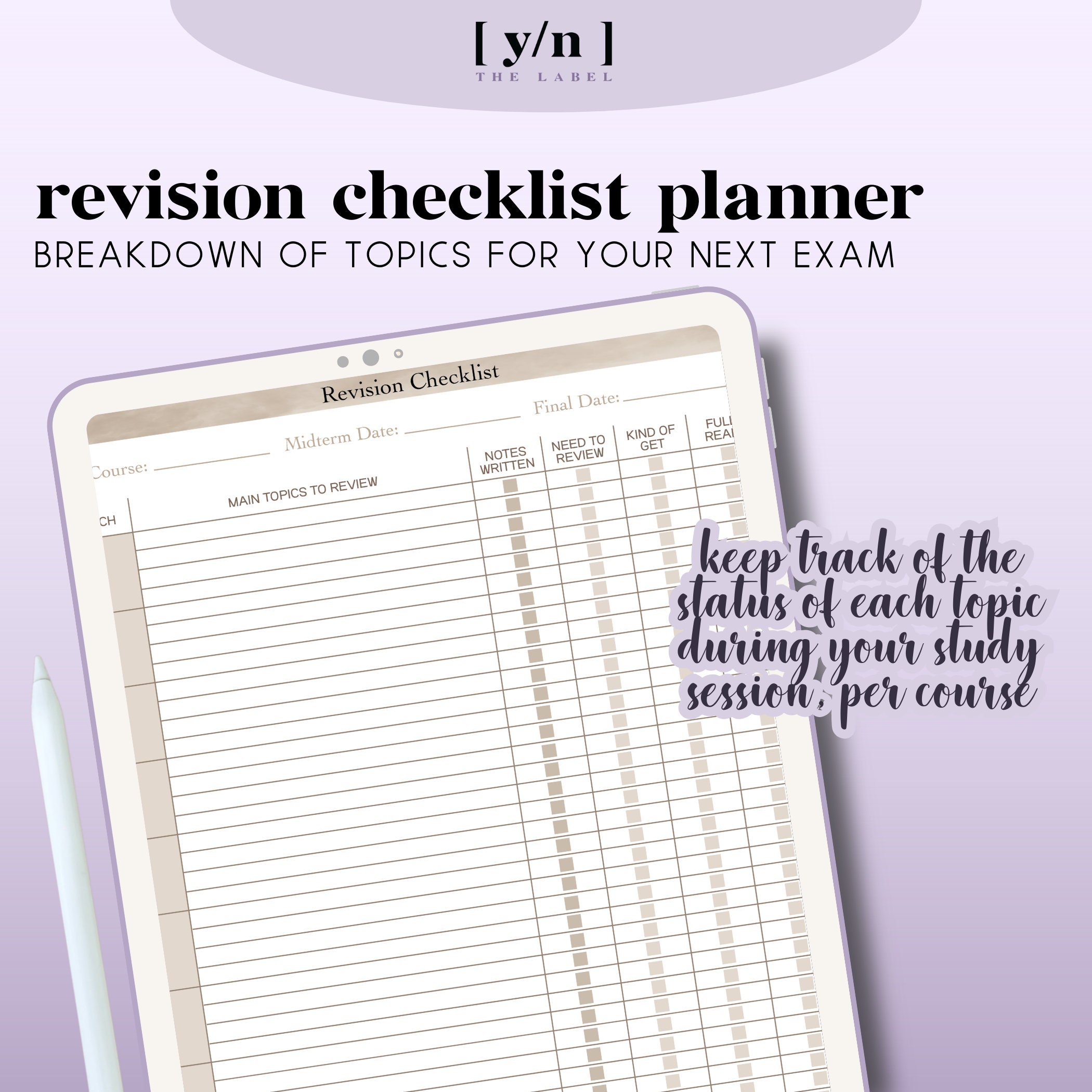 AFIYAT | Study Revision Checklist Planner | Student Planner | US Letter ...