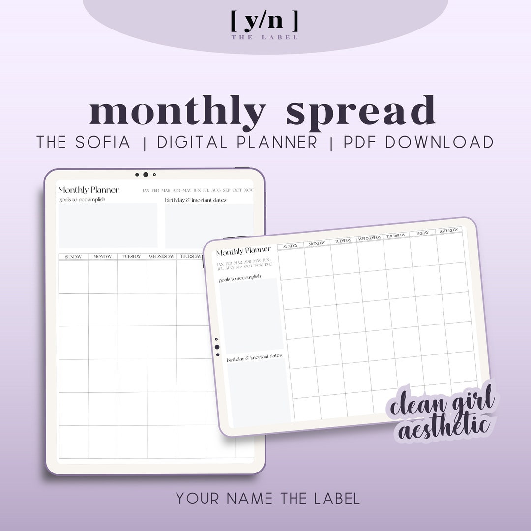 SOFIA | Clean Girl Aesthetic Monthly Digital Planner | Goals ...