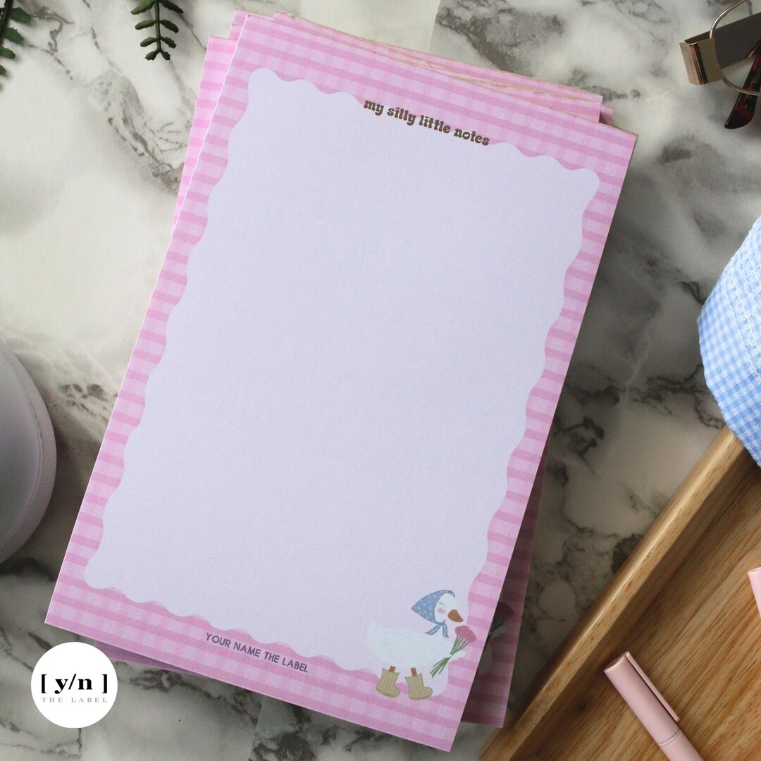 Spring Goose Notepad | Pink Gingham Print, Soft Girl Cottage Core ...