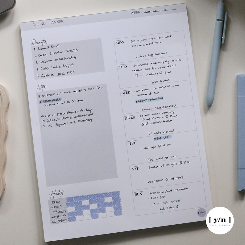 Weekly Prioritizing Notepad, Letter Sized, 50 Sheets, Productivity Time Blocking Planner ...