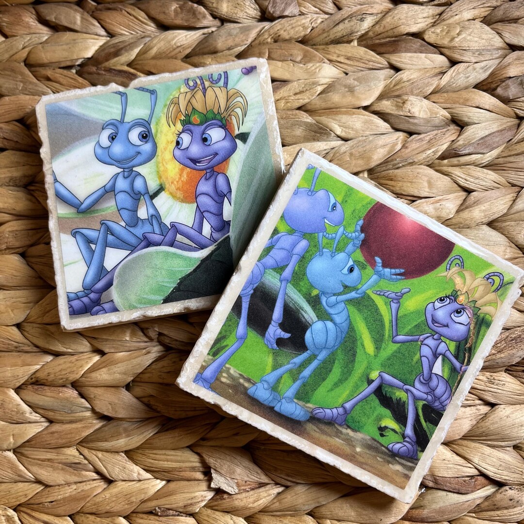 A Bugs Life Flik Atta Tile Coasters Set of 2 Epoxy Comic Book Coasters ...