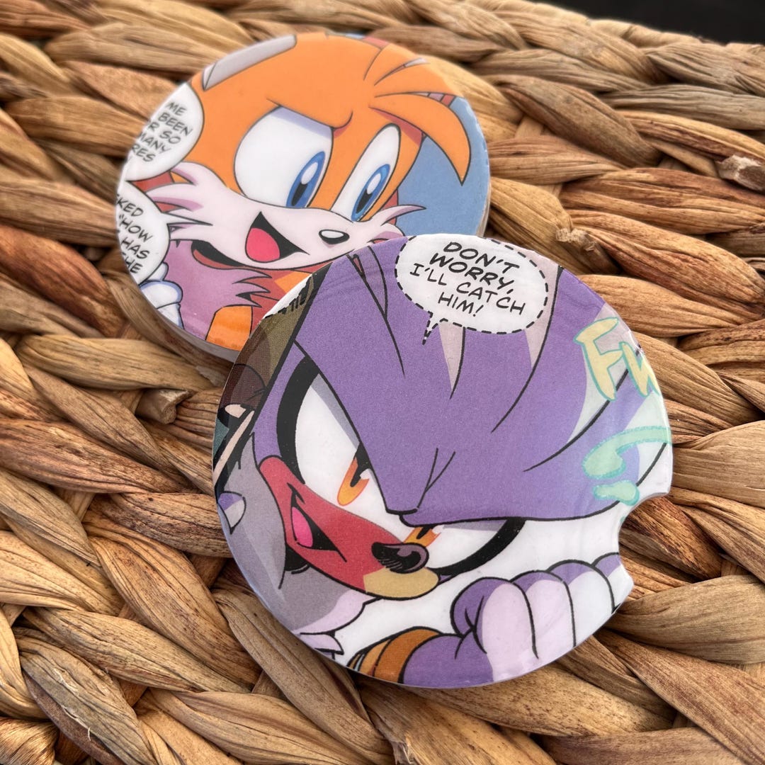 Sonic the Hedgehog Tails Silver Car Coasters Set of 2 Epoxy Coated ...