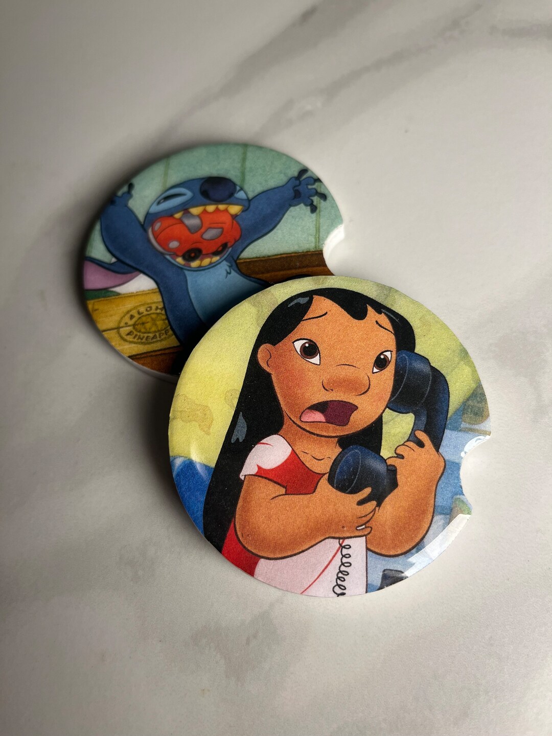 Lilo and Stitch Car Coasters Set of 2 Epoxy Coated Ceramic Coaster Set ...