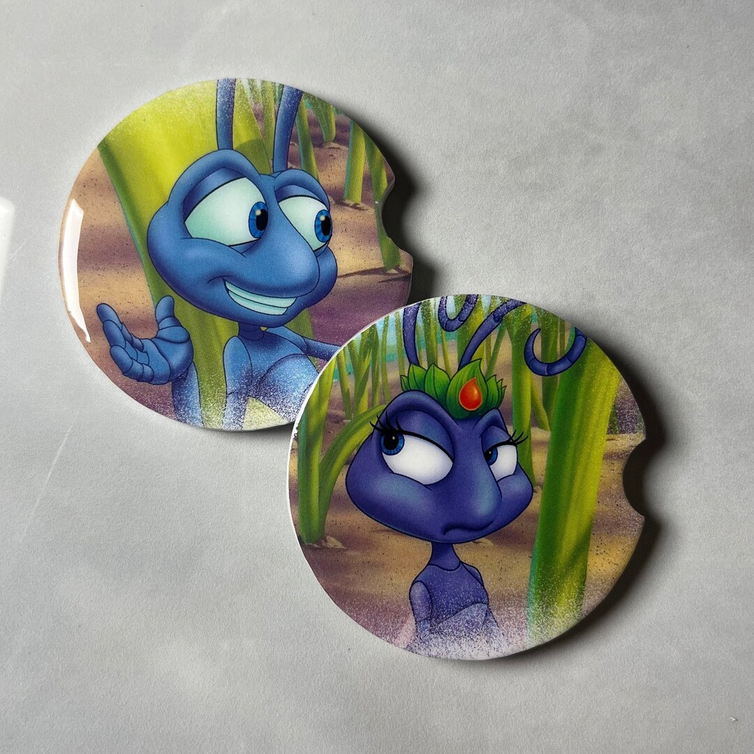 A Bugs Life Flik & Princess Atta Car Coasters Set of 2 Epoxy Coated ...