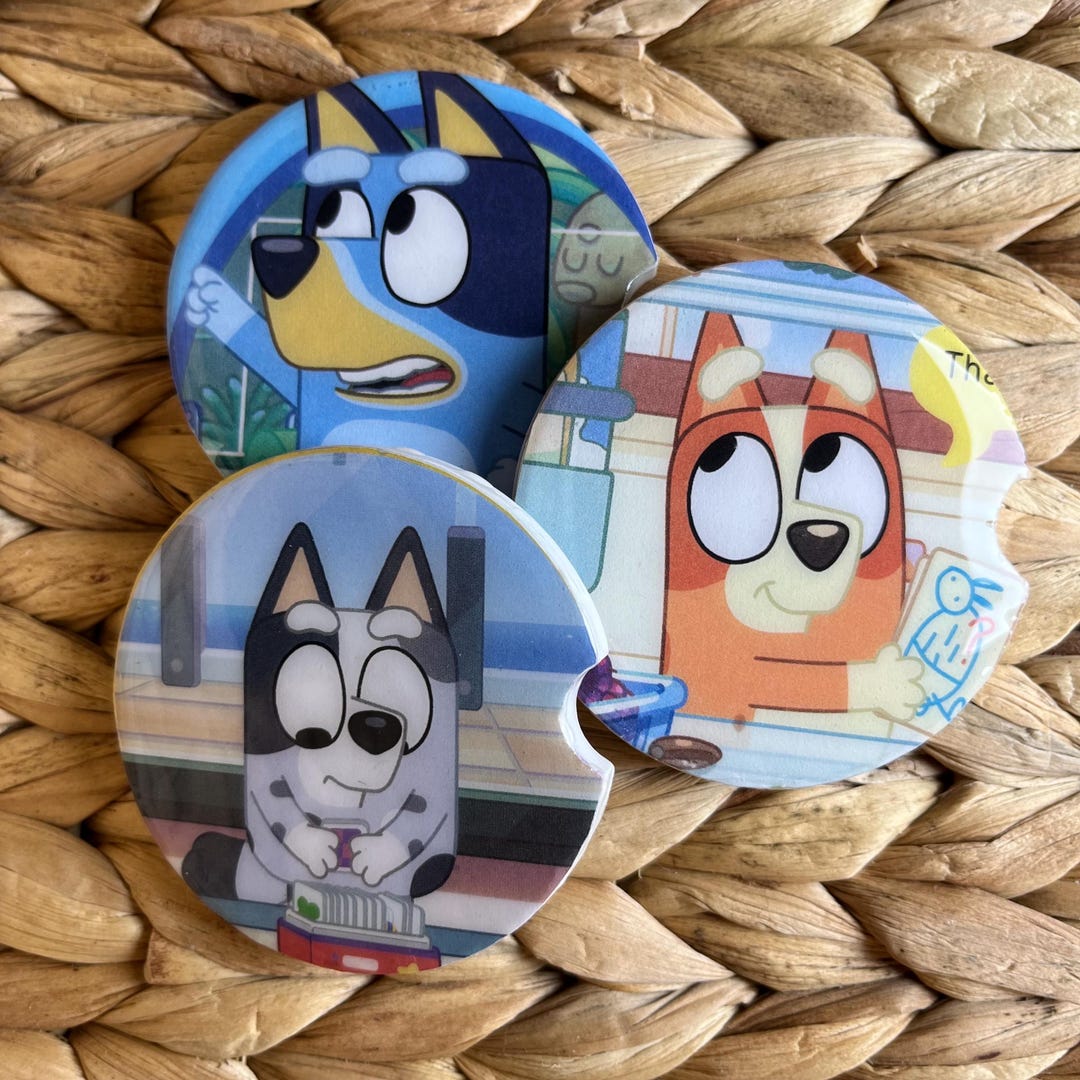 Bluey Bingo Muffin Car Coasters Pick 2 Epoxy Coated Ceramic Coaster Set ...