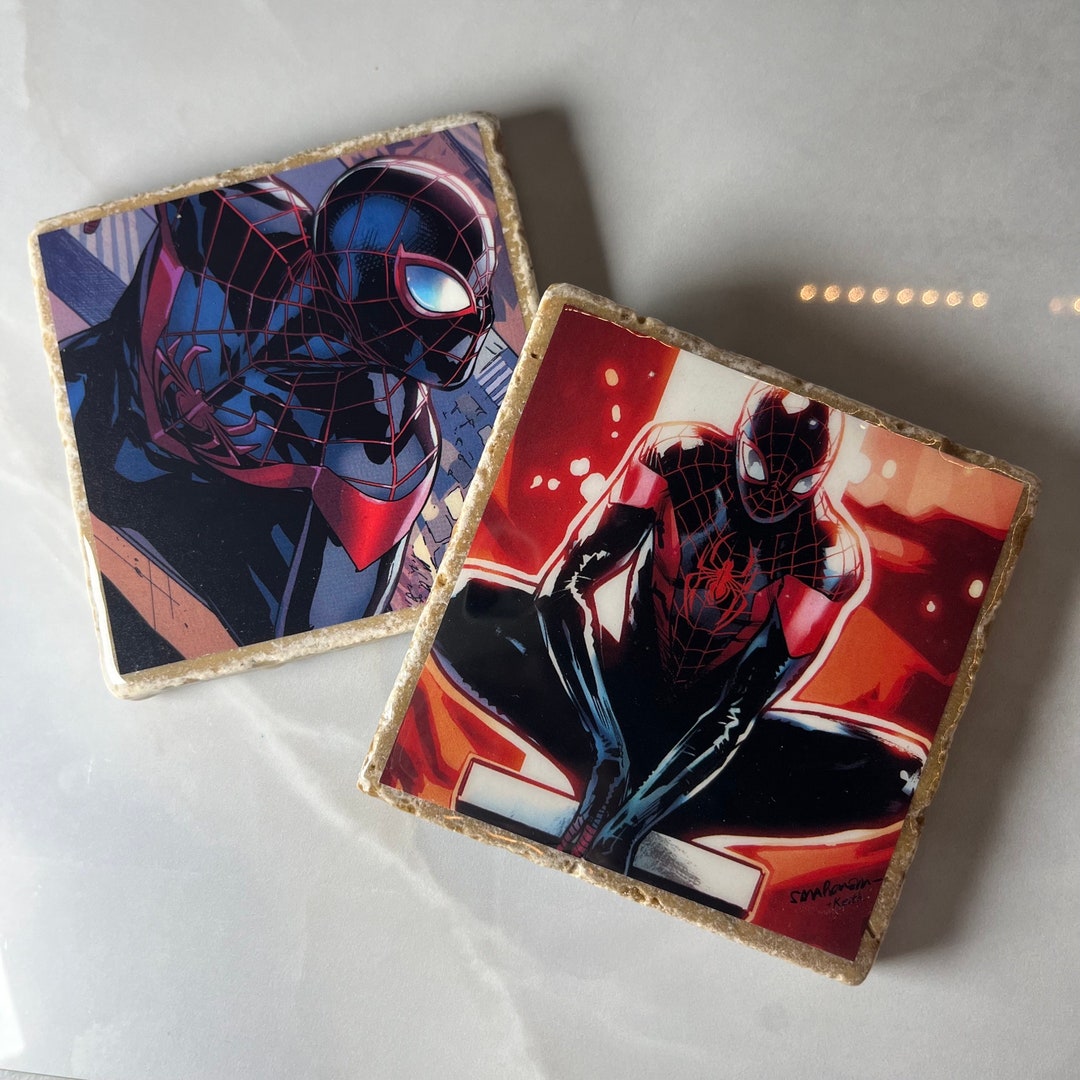 Miles Morales Spider Man Tile Coasters Set of 2 Epoxy Comic Book ...