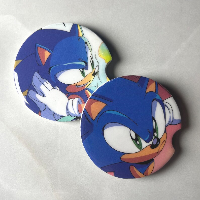 Sonic the Hedgehog Car Coasters Set of 2 Epoxy Coated Ceramic Coaster ...