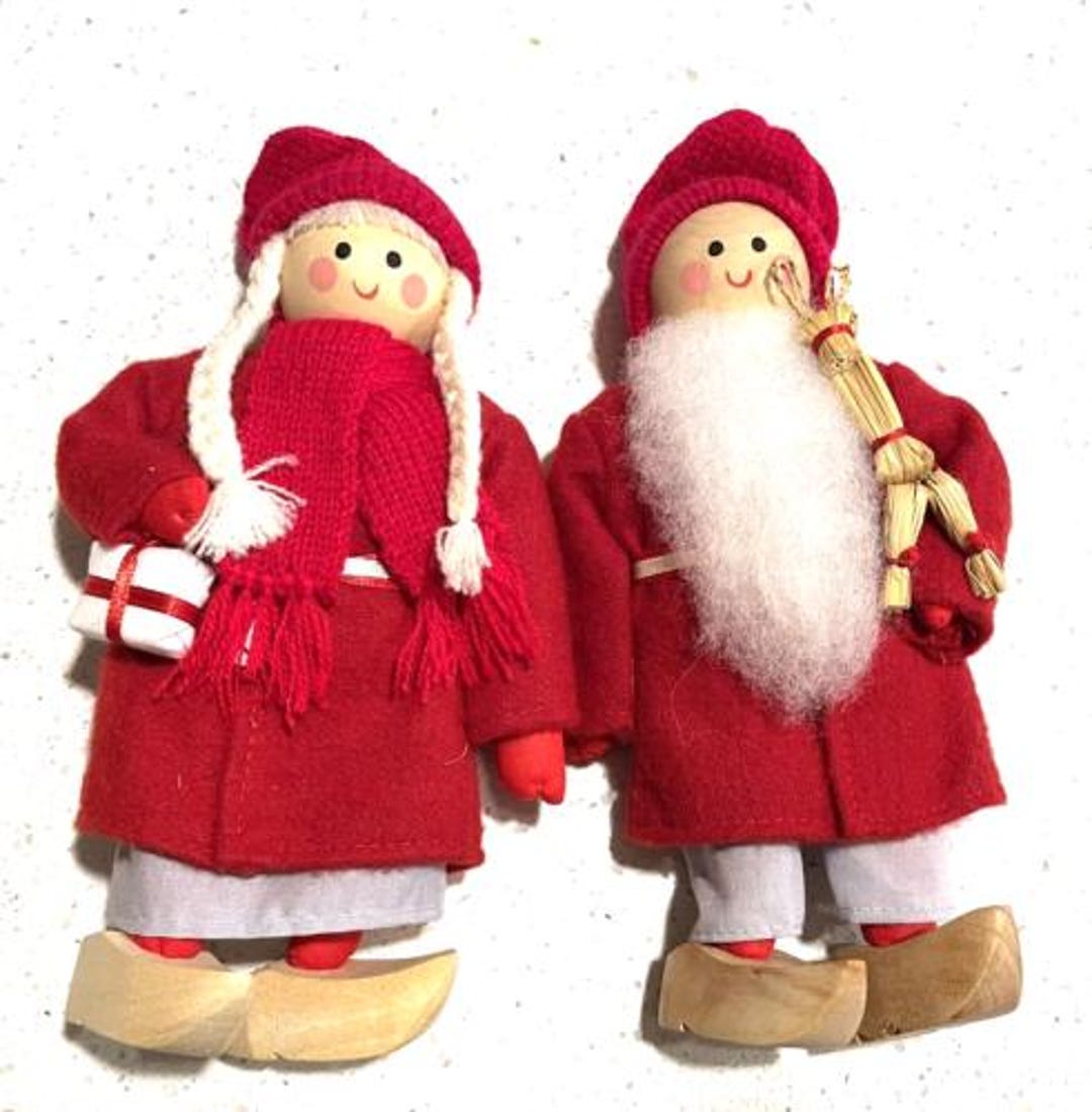 Vintage Scandinavian Christmas Tomte Nisse Boy & Girl Wood Bendable ...