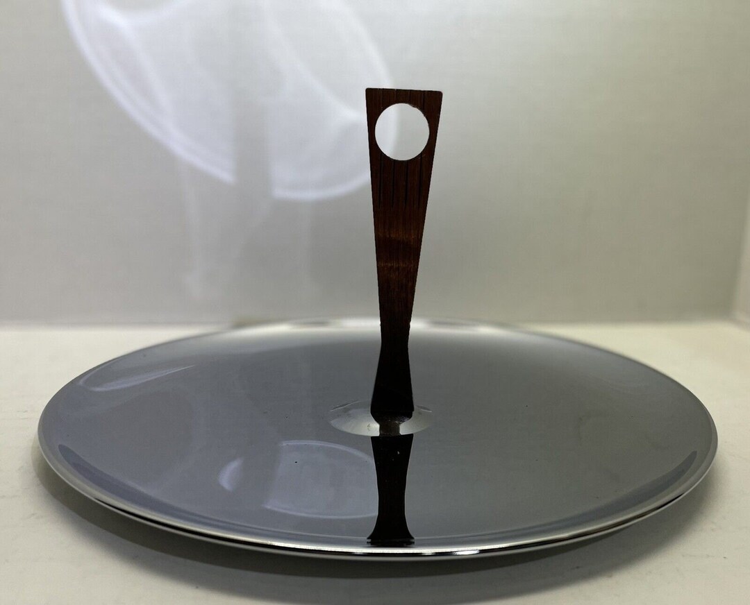 Vintage MCM Kromex With Wood Handle Tidbit Dessert Serving Tray Chrome ...